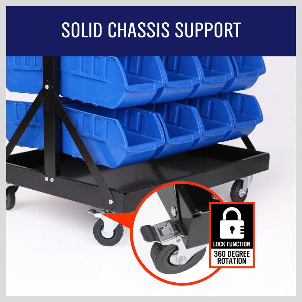 92 piece Bin Mobile Garage Storage Bin Rack Heavy duty Tool Organizer ...